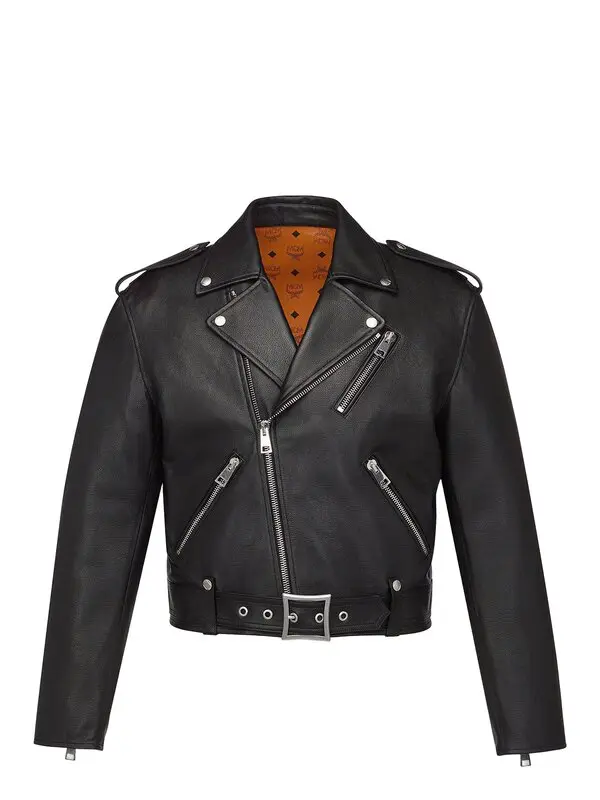 Mcm Cropped Rider Lambskin Jacket - Black