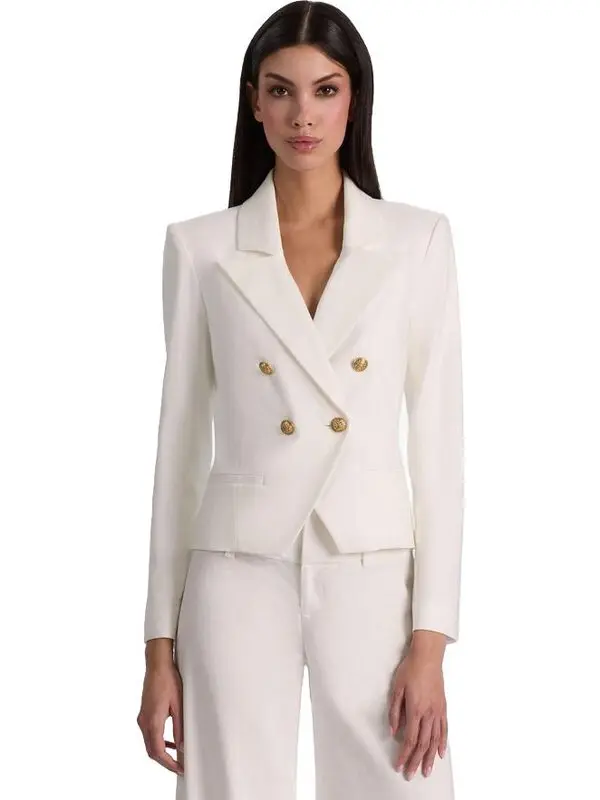Alice + Olivia Sable Linen Cropped Blazer - White