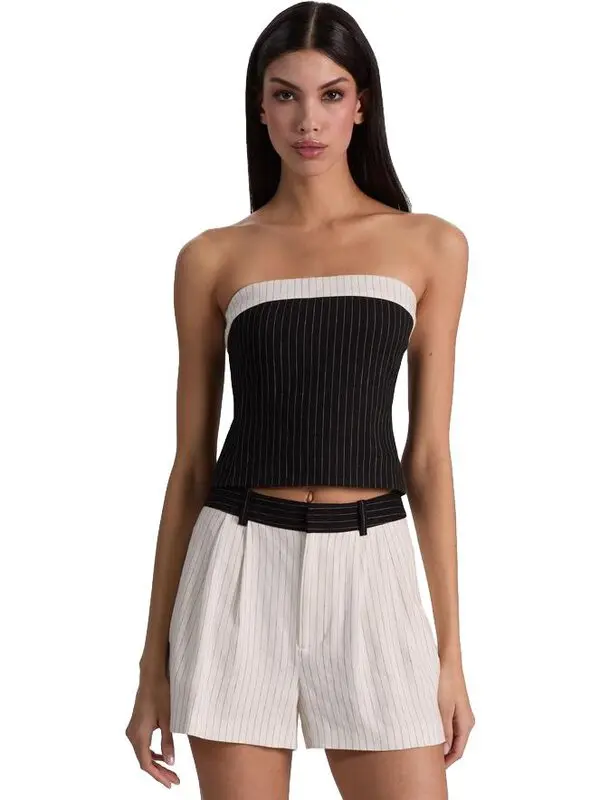 Alice + Olivia Kelly Linen Strapless Top - Stripe