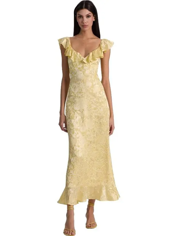 Alice + Olivia Gemma Ruffled Midi Dress - Yellow