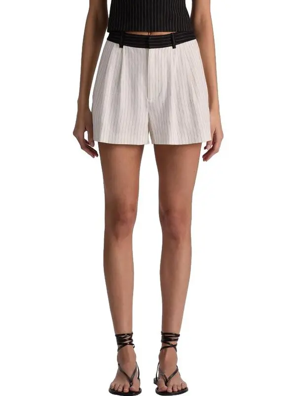 Alice + Olivia Conry Pinstriped Linen Combo Short - Black