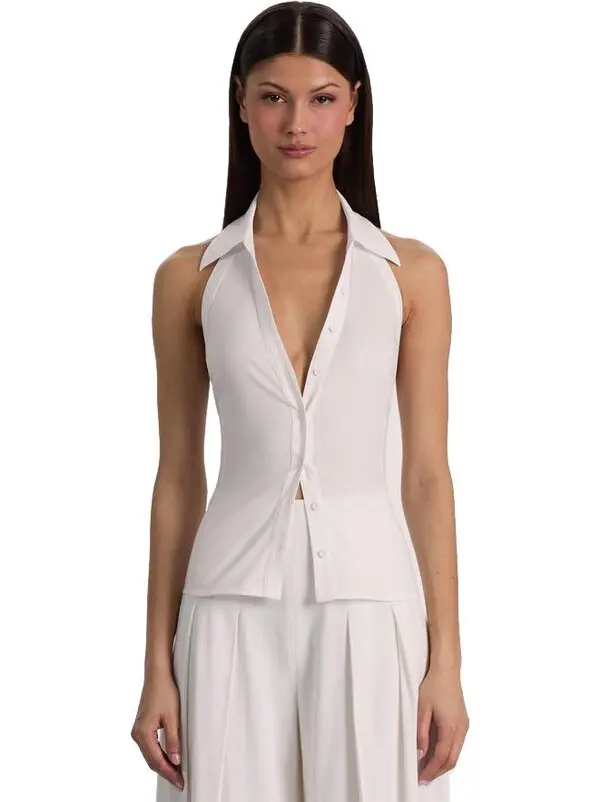 Alice + Olivia Freya Button-down Halter Top - White