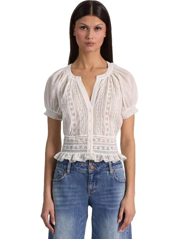 Alice + Olivia Kathryn Lace Trim Blouse - White