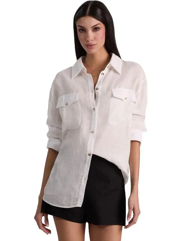 Alice + Olivia Finley Oversized Linen Button Down - White