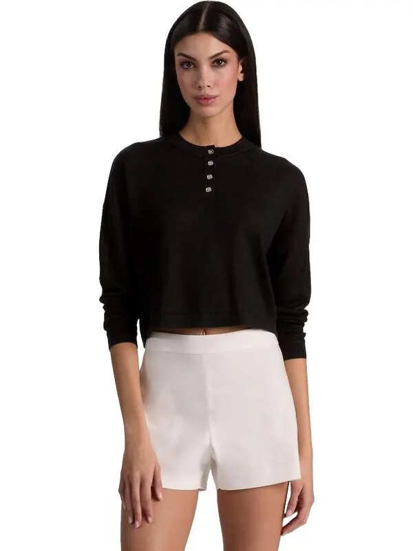 Alice + Olivia Alaina Linen Henley - Black