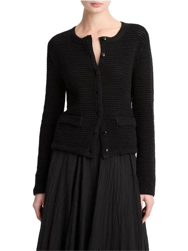 Vince Italian Cotton Crochet Cardigan - Black