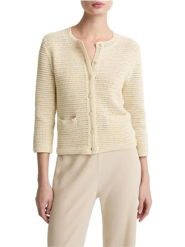 Vince Italian Cotton Crochet Cardigan - Neutral