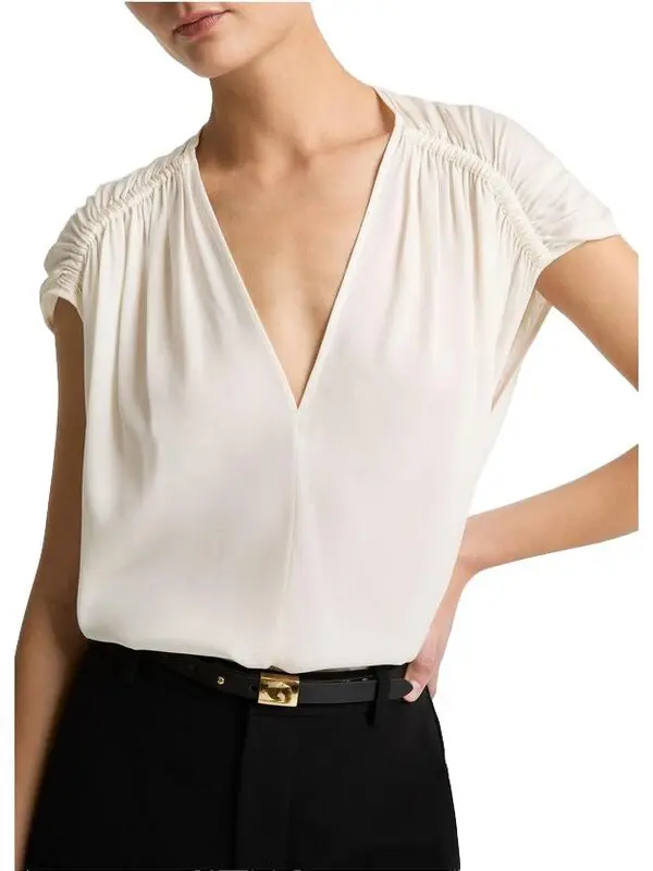 Vince Stretch-silk Gathered Cap-sleeve Blouse - White