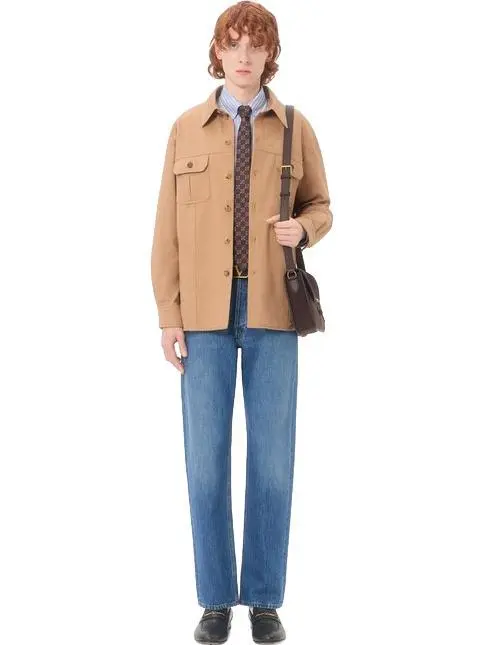 Valentino Garavani Cotton Gabardine Shirt Jacket With Vlogo - Brown