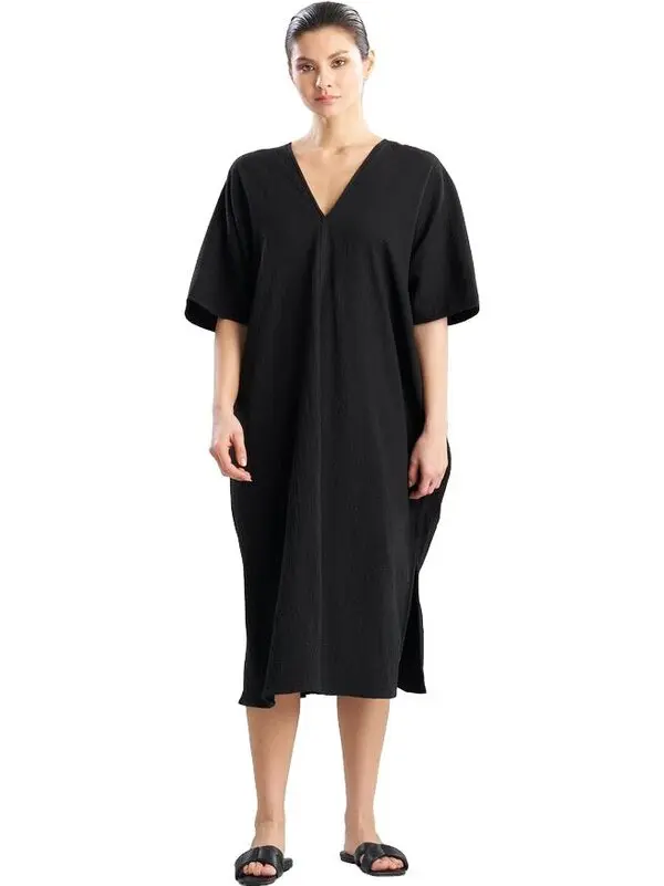 Natori Cotton Weave Caftan - Black