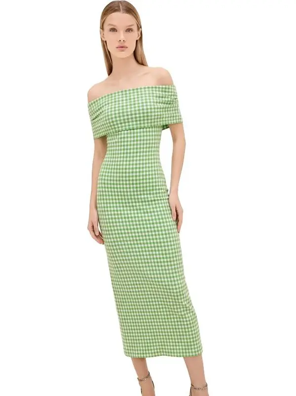 Alexis Costella Off-the-shoulder Gingham Dress - Green