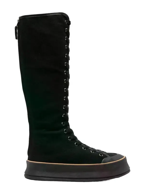 Max Mara Lace-up Canvas Knee-high Boots - Black