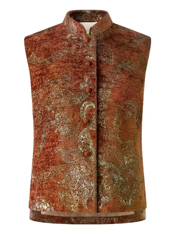 Shanghai Tang Floral-jacquard Gilet - Brown