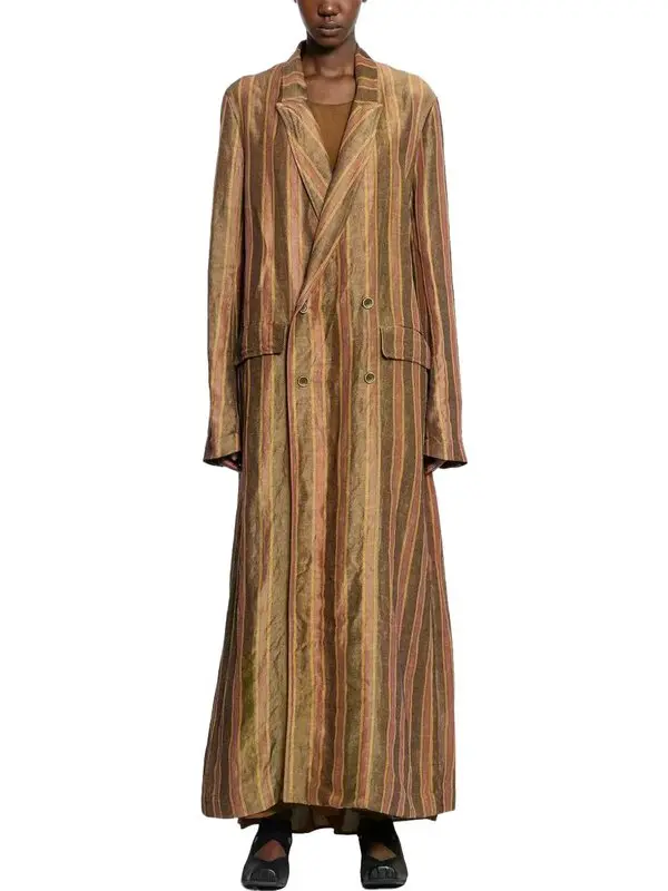 UMA WANG Striped Double-breasted Coat - Brown