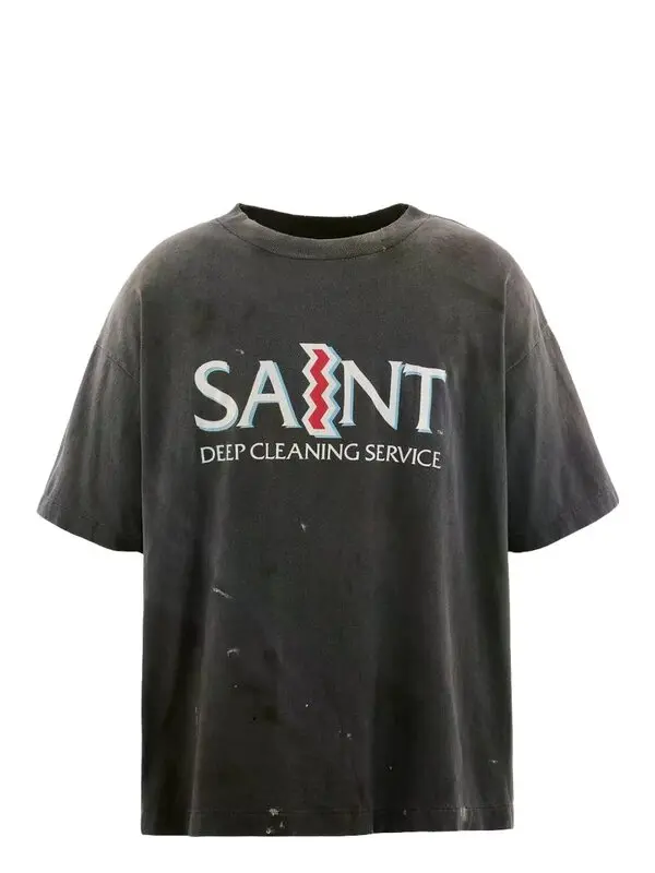 SAINT MXXXXXX Graphic-print Distressed T-shirt - Black