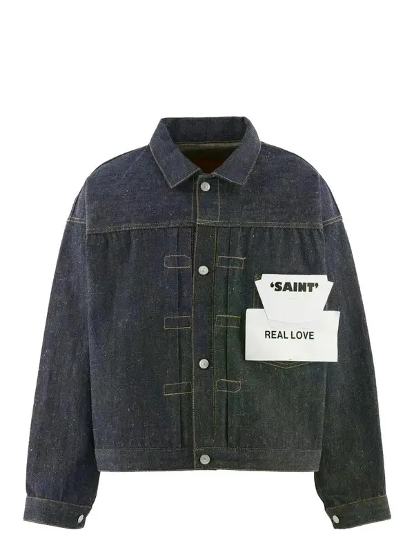 SAINT MXXXXXX Pleated Cinch-strap Denim Jacket - Blue