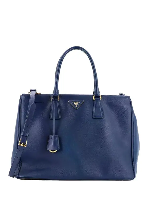 Prada Double Zip Lux Saffiano Leather Large Tote Bag - Blue