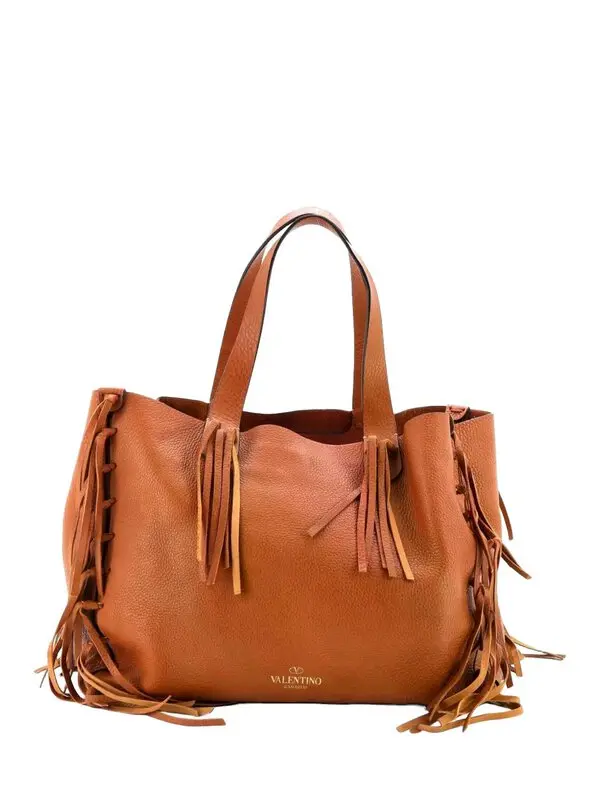 Valentino Garavani C-rockee Fringe Leather Medium Tote Bag - Brown