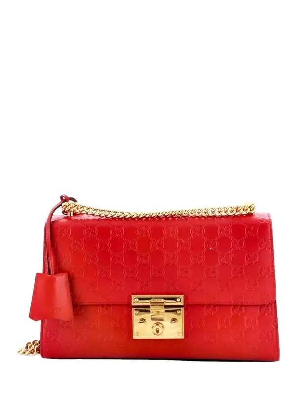 Gucci Padlock Sissima Leather Medium Shoulder Bag - Red