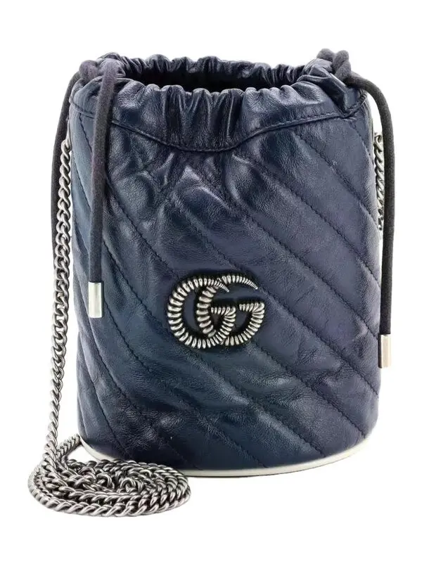 Gucci Gg Marmont Diagonal Quilted Leather Mini Bucket Bag - Blue