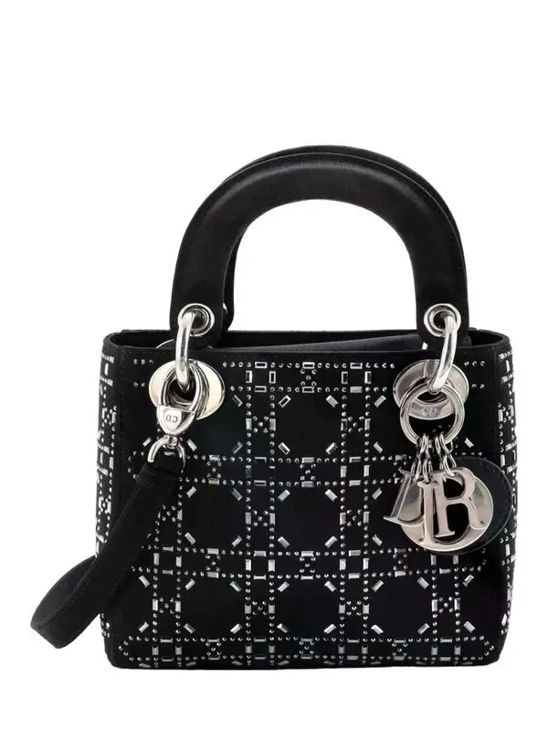 Dior Lady Crystal Embellished Cannage Quilt Mini Satchel - Black
