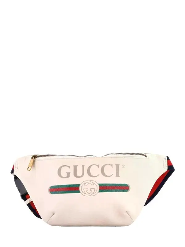Gucci Logo Printed Leather Belt Bag - White