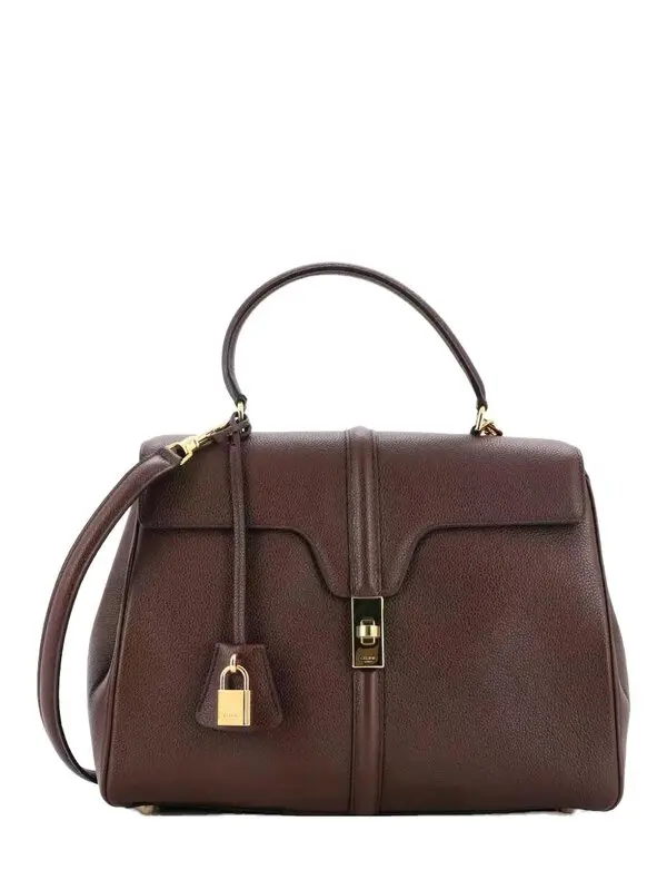 Celine 16 Top Handle Medium Shoulder Bag In Grained Calfskin - Brown