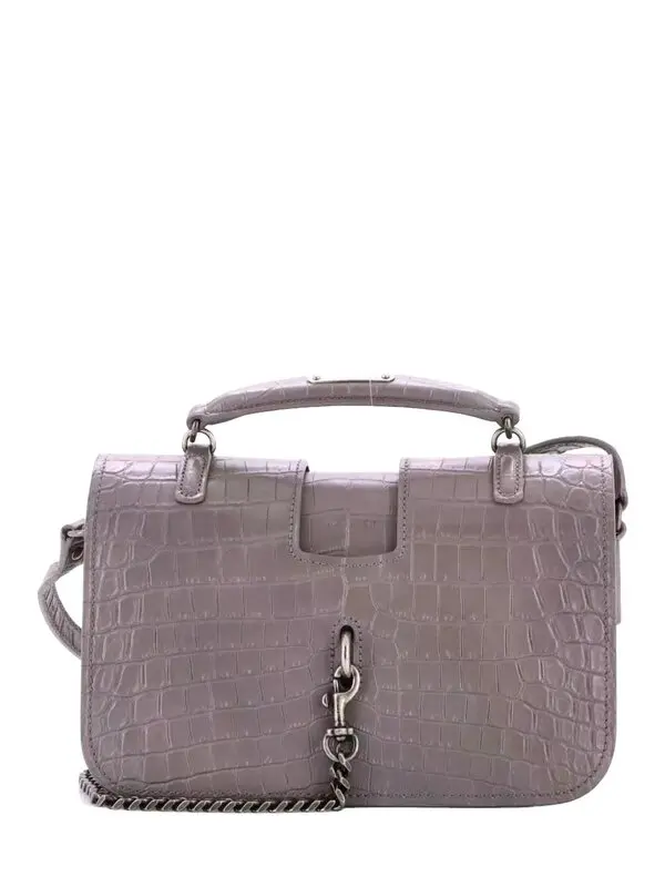 Saint Laurent Charlotte Messenger Bag Crocodile Embossed Leather - Grey