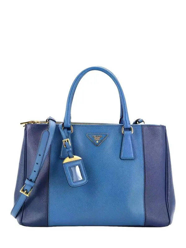 Prada Bicolor Double Zip Saffiano Leather Medium Tote Bag - Blue