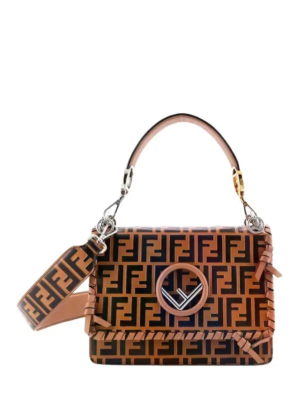 Fendi Kan I F Embossed Leather Shoulder Bag - Brown