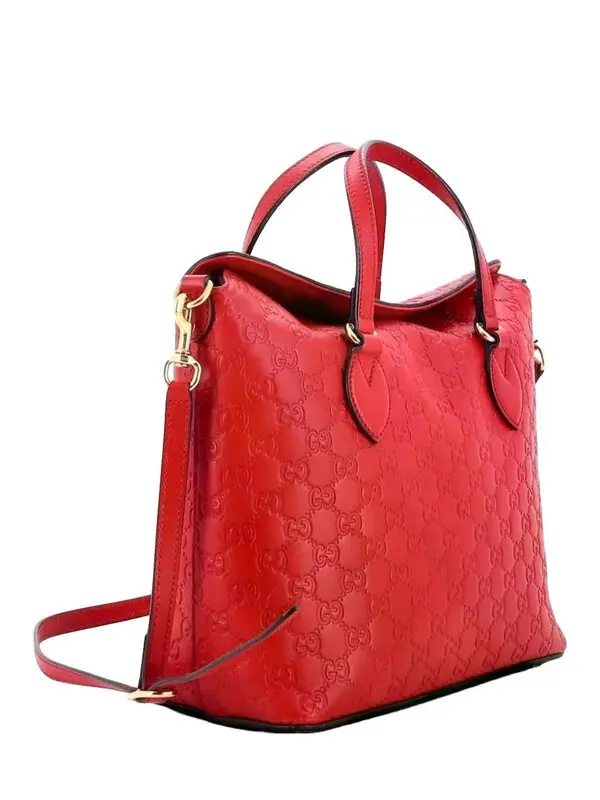 Gucci Signature Fold Over Tote Ssima Leather Medium Satchel - Red