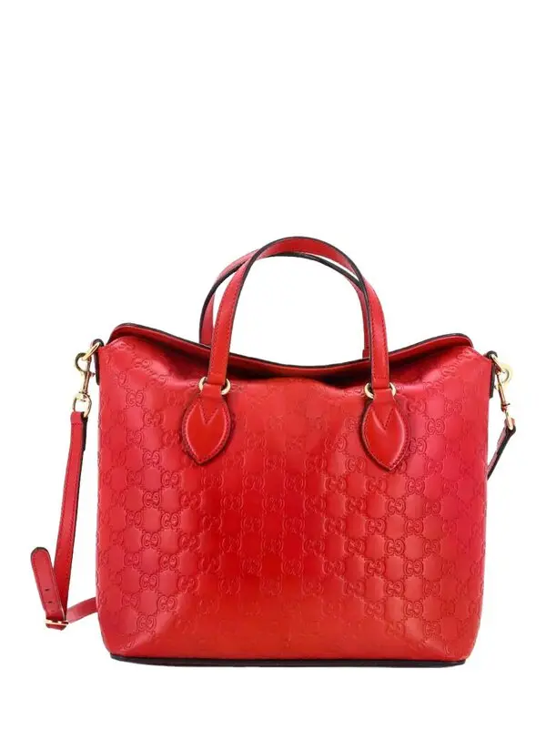 Gucci Signature Fold Over Tote Ssima Leather Medium Satchel - Red