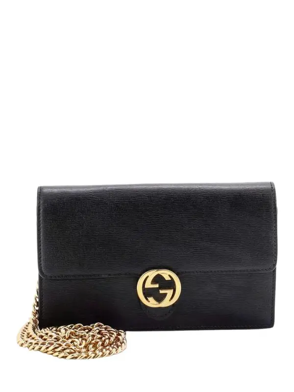 Gucci Interlocking Wallet On Chain Leather Crossbody Bag - Black