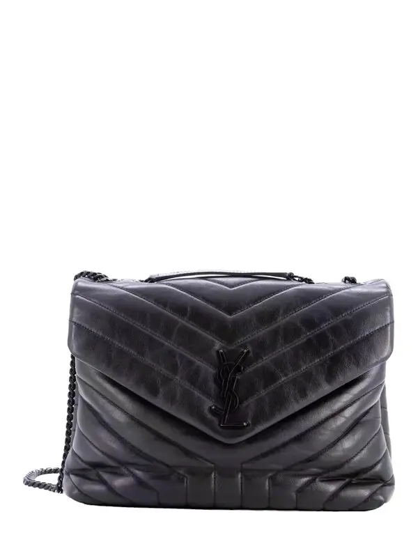 Saint Laurent Loulou Matelasse Chevron Leather Medium Shoulder Bag - Black