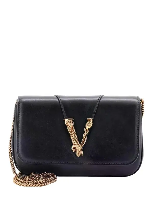 Versace Virtus On Chain Leather Clutch - Black