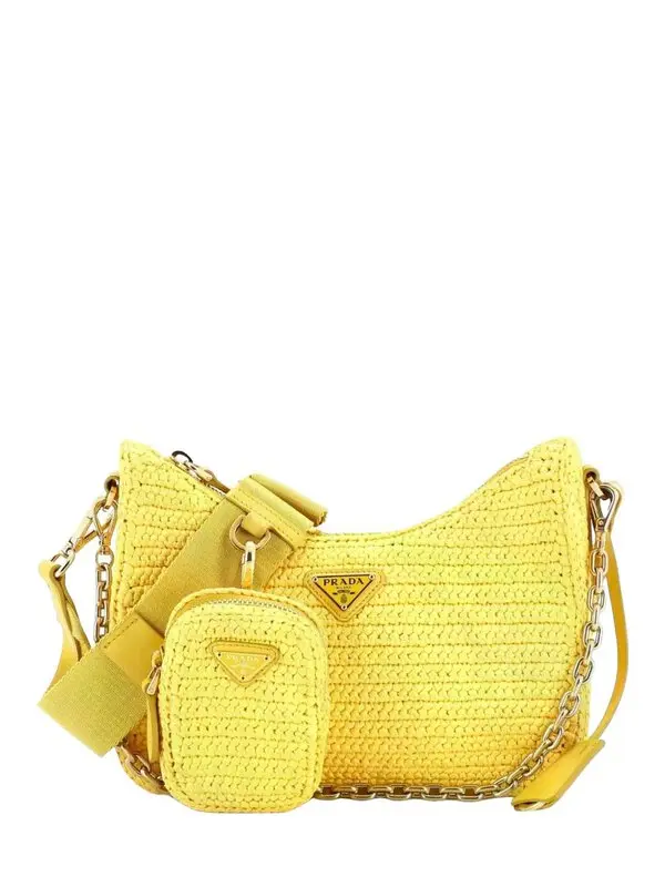 Prada Re-edition 2005 Raffia Shoulder Bag - Yellow