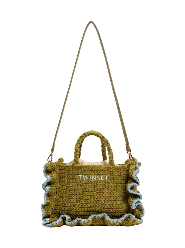 TWINSET Crocheted Handbag With Ruffled Trim - Green