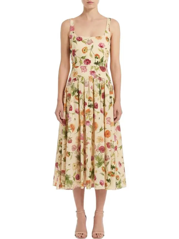 Carolina Herrera Printed Stretch Cotton Midi Dress - Beige
