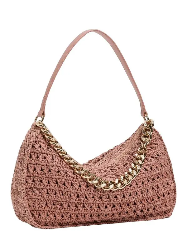 TWINSET Liliana Crochet Raffia Shoulder Bag With Mesh Appliqués - Brown
