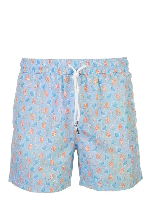 Fedeli Turtle-print Swim Shorts - Blue