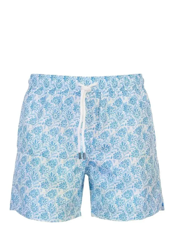 Fedeli Floral-print Swim Shorts - Blue