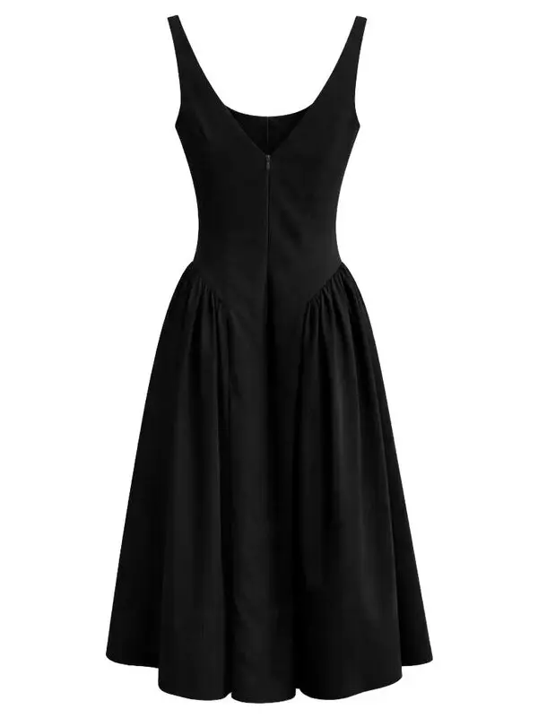 Isolda Palacete Flared Midi Dress - Black