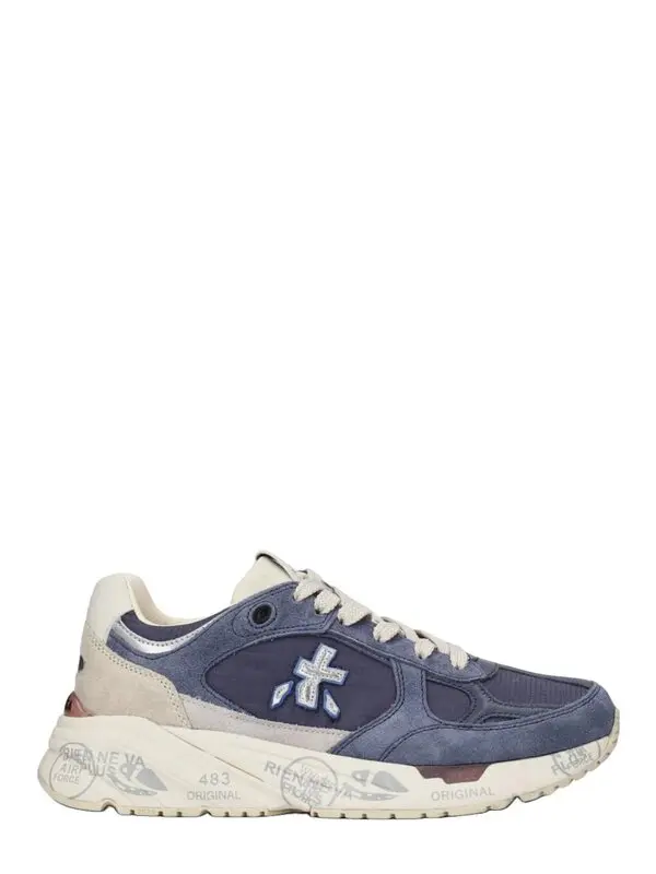 Premiata Mased Laminated Leather And Nylon Sneakers - Blue 1