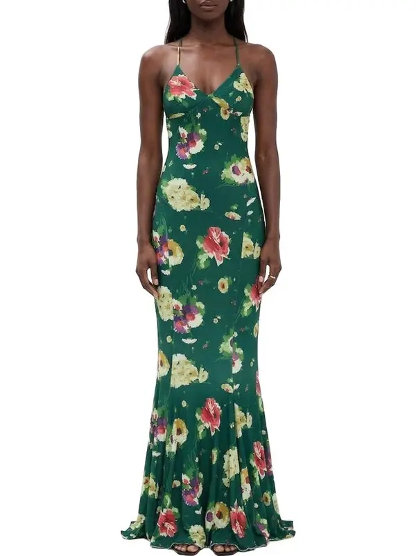 Norma Kamali Floral Print Maxi Dress - Green