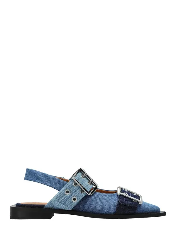 GANNI Denim Slingback Ballerinas With Buckles - Blue