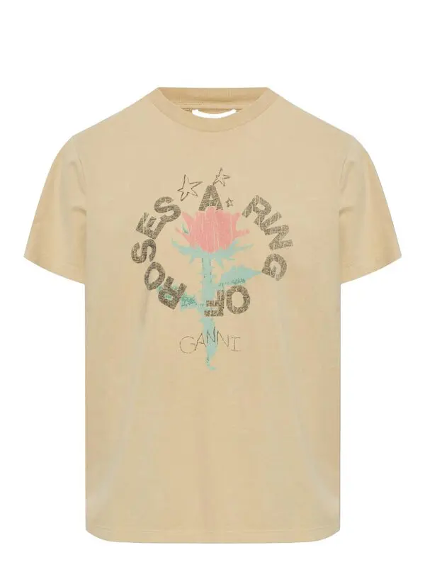 GANNI Printed Relaxed Fit T-shirt - Beige