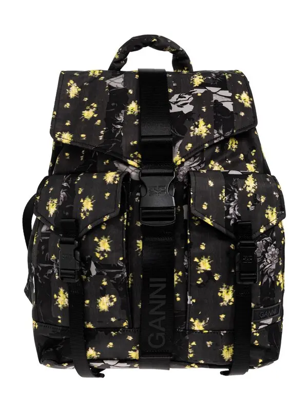 GANNI Floral Motif Backpack - Grey