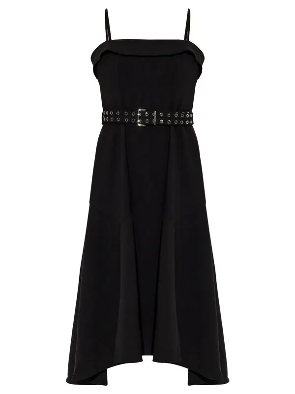 GANNI Asymmetrical Midi Dress With Belt - Black