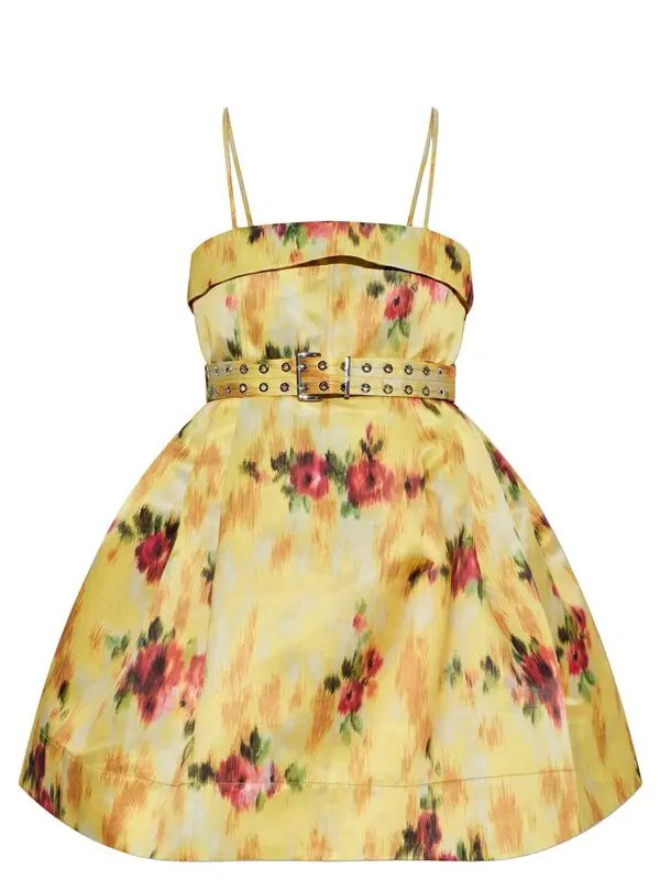 GANNI Belted Mini Dress - Yellow