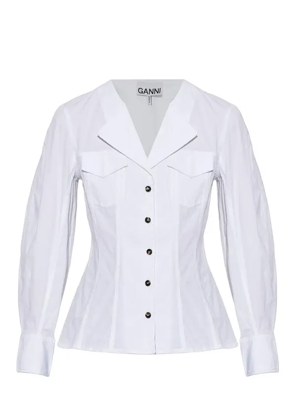 GANNI Shirt With Decorative Flaps - White